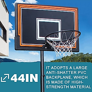 Basketball Hoop Outdoor 7-10FT Adjustable Basketball Goal, 44in Outdoor Basketball Hoop & Goals for Kids, Youth, and Adults in The Backyard with Blackboard & Wheels