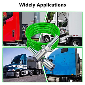 Voilamart 7 Way Trailer Cord Cable 15 Ft Green ABS Straight Trailer Electrical Power Cord Plug for Semi Trucks Trailer Tractors