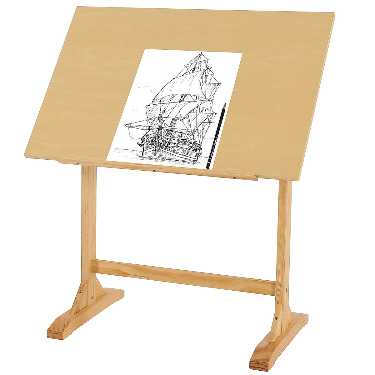 VISWIN 24'' x 35" Artist Drafting Table, Adjustable Angle, 34" Height Solid Pine Wood Drawing Table, Art Table for Adults, Tilts Flat, Art Craft Table for Drawing, Drafting, Writing, Reading
