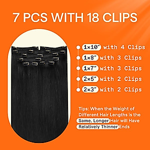 Full Shine Black Clip in Hair Extensions 24 Inch Remy Hair Extensions Clip in Human Hair Jet Black Natural Hair Clip in Extensions for Long Hair Black Hair Extensions 7 Pieces