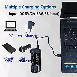 funkawa (2- Pack) AA 3.7V 850mAh Li-ion Rechargeable Battery with Charger, ER14505, Button top, Good for Flashlight Lumintop Tool AA 2.0, Klarus Mi7