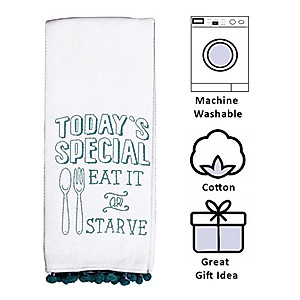 fillURbasket Cute Kitchen Towels Set Decorative Spring Dish Towels with Sayings Themed Inspirational Grateful Gray Teal Towels Kitchen Gift Set 16x28 100% Cotton