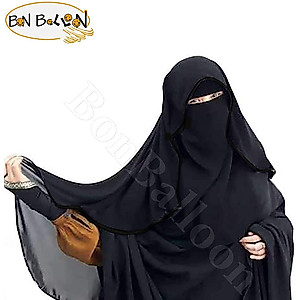 Chiffon Saudi First Class Quality Long Saudi Niqab burqa Hijab Face cover Veil Islam Islamic Jilbab (Black x Black Satin)