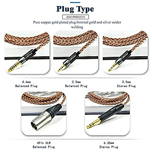 GUCraftsman 6N Single Crystal Copper Upgrade Headphones Cable 4Pin XLR/2.5mm/4.4mm Balance Headphone Upgrade Cable for Focal Utopia (3.5mm Plug)