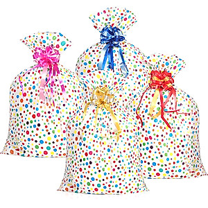 Outus 4 Pieces 48 Inch Extra Large Gift Bags (36 x 48 Inch) Jumbo Plastic Dot Bags Oversized Wrapping Bags with 4 Pieces Pull Flowers for Birthday Wedding Christmas Party (Multi-Color)