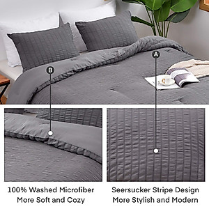 AveLom Seersucker Full Comforter Set (80x90 inches), 3 Pieces - 100% Soft Washed Microfiber Lightweight Comforter with 2 Pillowcases, All Season Down Alternative Comforter Set for Bedding, Gray