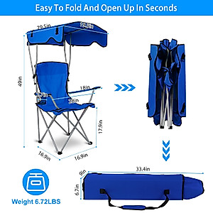 Moclever Camp Chairs, Foldable Beach Canopy Chair, Heavy Duty Sun Protection Camping Lawn Canopy Chair with Cup Holder for Outdoor Beach Camp Park Patio-Blue