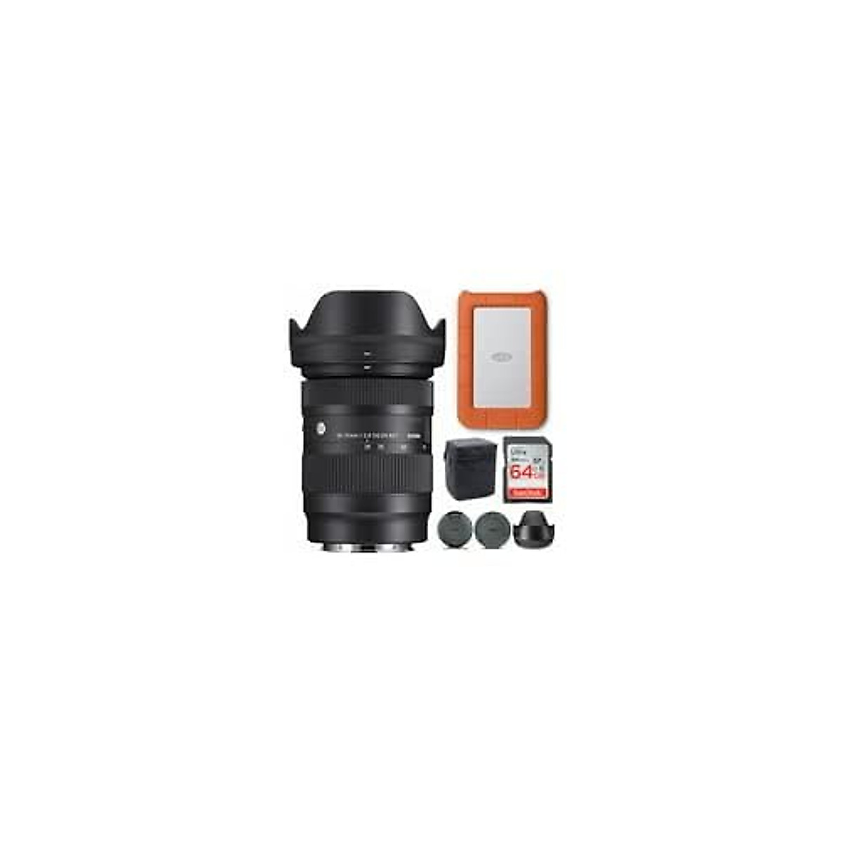 Sigma 28-70mm f/2.8 DG DN Contemporary Lens for Sony E Bundle with Rugged Mini 1TB External Hard Drive and 64GB SD Card (3 Items)