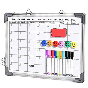 Dry Erase Whiteboard Calendar for Wall, 16" x 12" Magnetic White Board Dry Erase Calendar Monthly Planner Memo Hanging Double-Sided Board, Portable Board for Home, School, Office, Kitchen (White)