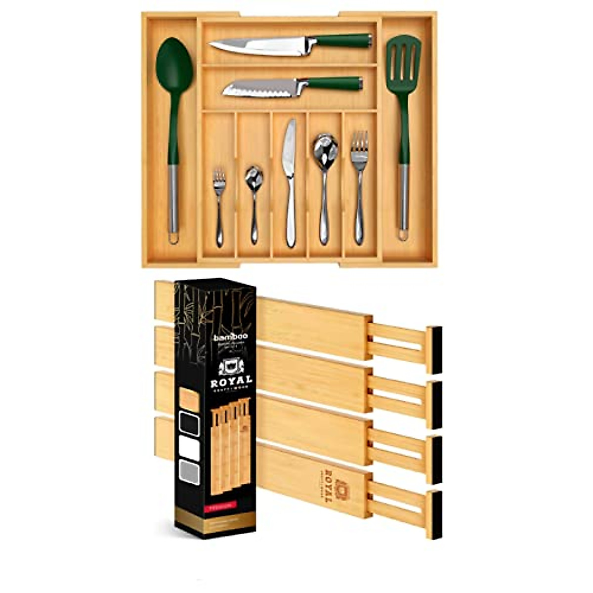 ROYAL CRAFT WOOD Expandable Silverware Drawer Organizer with Small Drawer Dividers