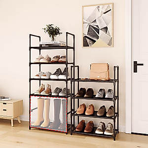 COAPUKT 4-Tier Small Shoe Rack, Narrow Kids Shoe Rack Stackable Organizer Storage,Sturdy Shoe Stand For Closet Entryway Hallway((4 Tiers-Black)