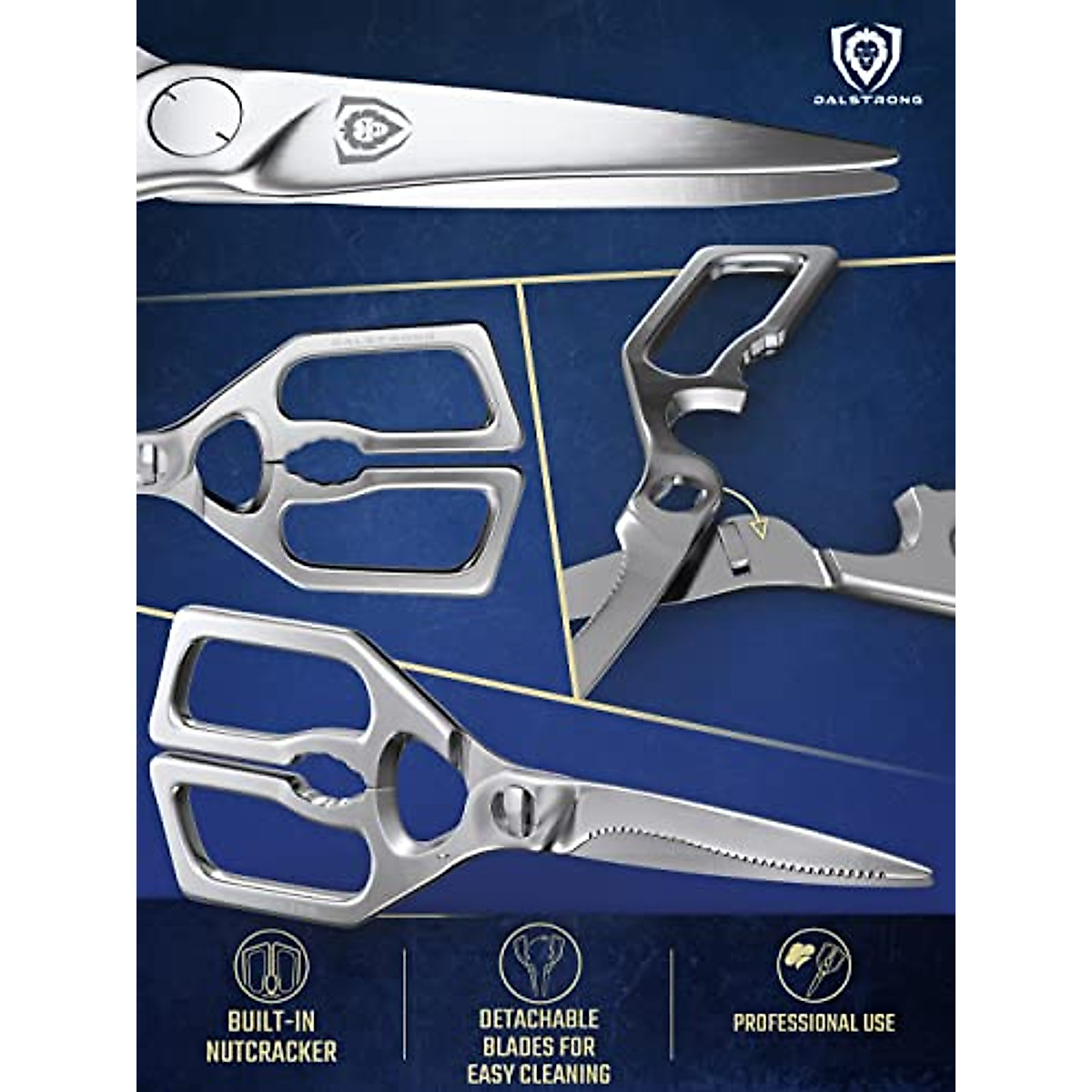 Dalstrong Professional Kitchen Scissors - 420J2 Japanese Stainless Steel - Ambidextrous Kitchen Shears - Detachable - Heavy Duty Sharp Blade - Vegetable, Meat, Pizza Scissors - Food Stain Resistant