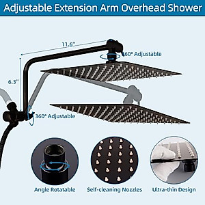 Hygie Rinse Rain Shower Head with Handheld Head High Pressure 10" Rainfall Showerhead+7-Spray Handheld Head Combo, 11" Shower Extension Arm, 71" Hose, 3 Settings Diverter, Oil Rubbed Bronze