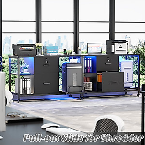 Hyomdeck 47" Lateral File Cabinet with Power Outlet and LED Light, Filing Cabinet with Printer Stand fits Legal/Letter Size, 2 Drawer File Cabinets for Home Office with Lock,Black