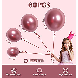 Ponamfo Rose Gold Party Balloons - 60Pcs 18"+12"+10"+5" Ballons Balloon Arch Kit as Birthday Party Balloons Gender Reveal Balloons Baby Shower Balloons Wedding Anniversary Bridal Shower Party