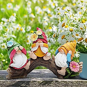 Hodao Spring Hear-No, See-No, Speak-No Gnomes Figurines Decorations Flower Gnomes Ornaments Scandinavian Tomte Elf Decor Gifts Summer Gnomes Figurines Decoration Home Table Spring Gnomes Decor