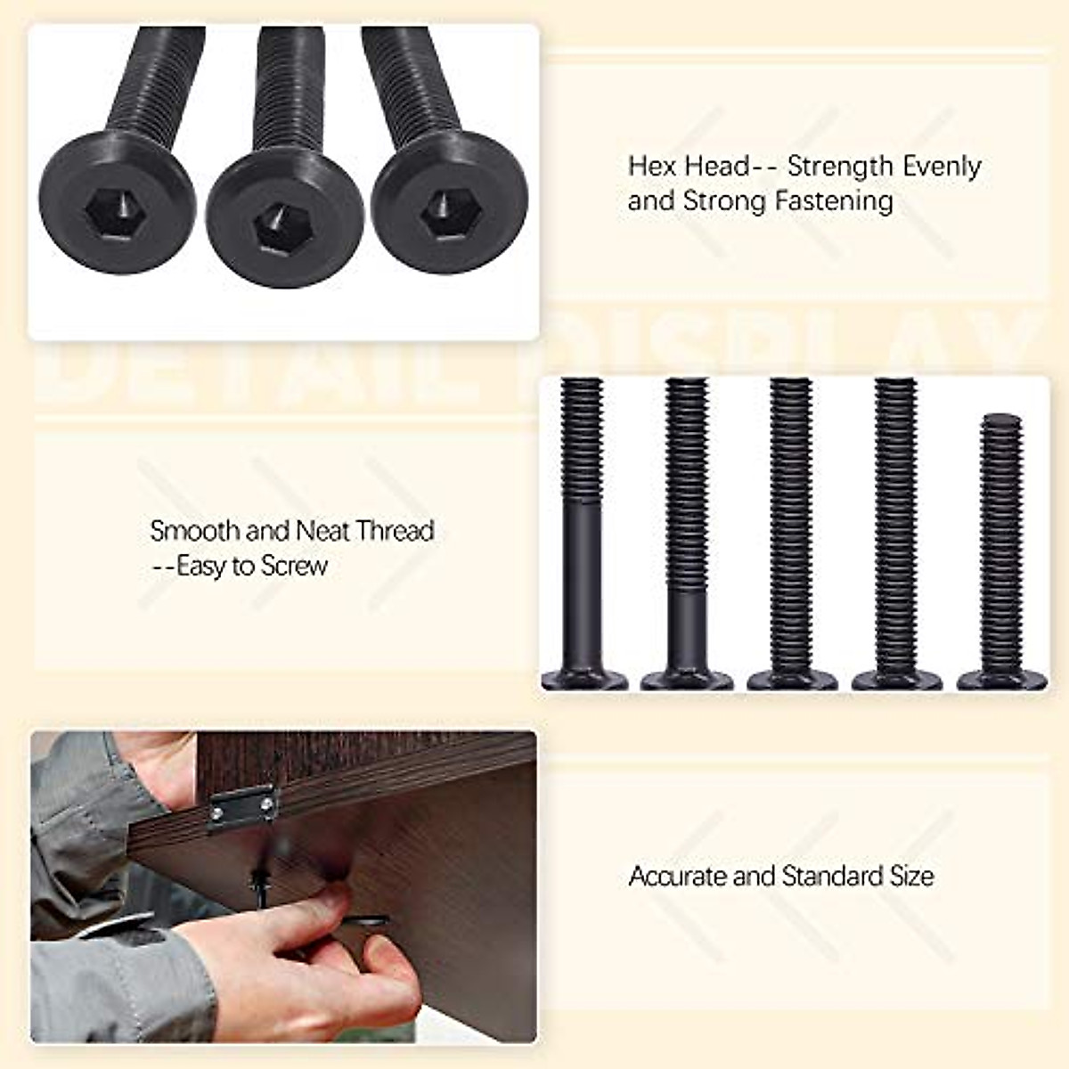 Rustark 25 Pcs M6x25mm Black Hex Socket Cap Screws Barrel Nuts Kit, Baby Bed Crib Screws Hardware Replacement Kit with One Free Hex Key for Crib Bed Cots Furniture