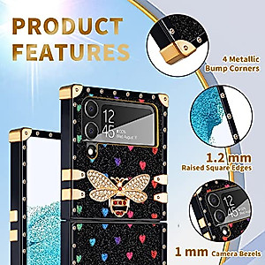 Loheckle for Samsung Galaxy Z Flip 3 Case for Women, Designer Square Cases for Galaxy Z Flip 3 Phone Case with Ring Stand Holder and Lanyard, Stylish Bee Luxury Cover for Samsung Flip 3 6.7''