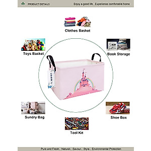 ONOEV Rectangular Folding Laundry Basket,waterproof Canvas Basket,gift basket,Suitable for children's room,Office,Clothes,Toys Storage(Pink Castle)