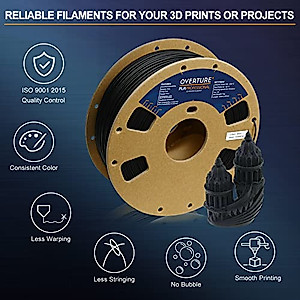 OVERTURE PLA Plus (PLA+) Filament 1.75mm PLA Professional Toughness Enhanced PLA Roll, Cardboard Spool, Premium PLA 1kg(2.2lbs), Dimensional Accuracy 99% Probability +/- 0.03mm (Black)