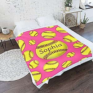 Yellow Softball Personalized Blankets Throw Bed Sofa Couch Blankets Traveling Camping Hiking Soft Cozy 50 x 60 Inch