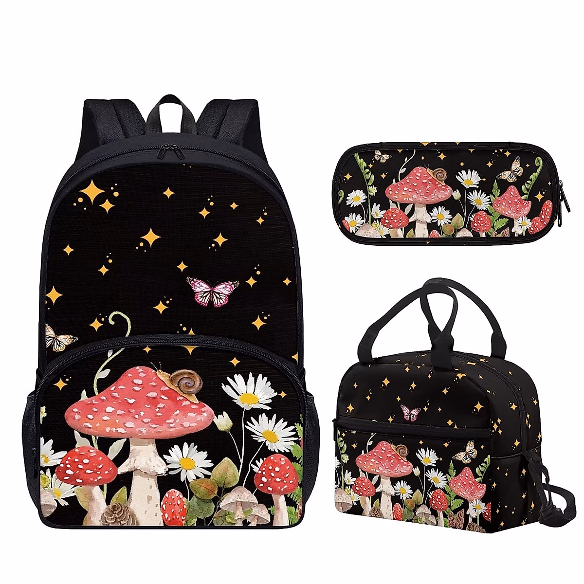 Flashideas Red Mushrooms Kids Backpack 3 In 1 for Middle School Preschool Kindergarten Elementary Book Bag With Adjustable Wide Shoulder Straps Cartoon Teens Bookbags School Supplies Set