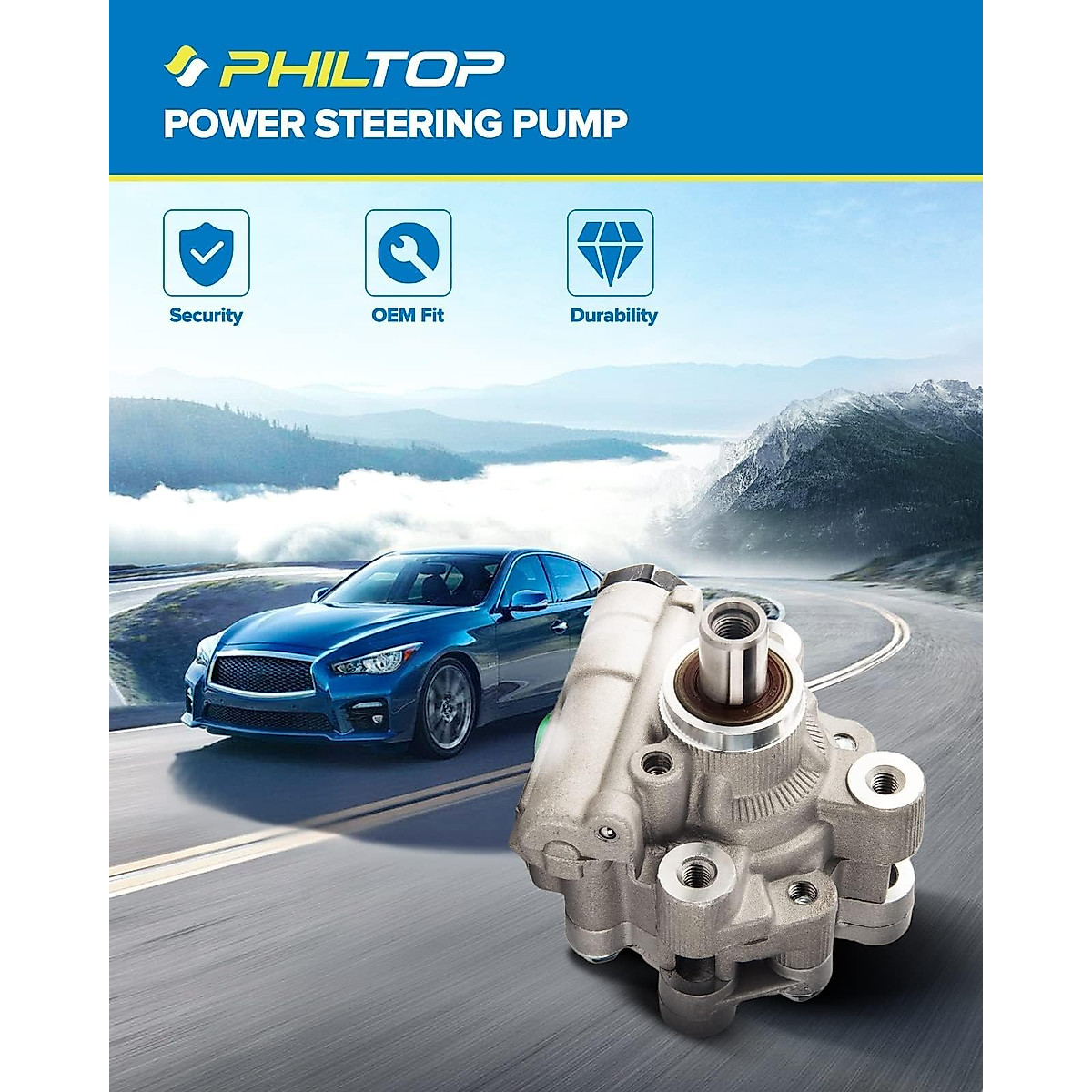 PHILTOP 21-5445 Power Steering Pump for 300 C 2005-2010, Challenger R/T 2009-2010 5.7L, Charger R/T 2006-2010, Magnum R/T 2005-2008, Power Asist Pump, Automotive Replacement Power Steering Pumps