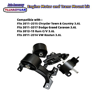 Engine Motor Mount 4pcs for 2011-2017 Do-dge Grand Caravan 3.6L 2012-15 Ram C/V 3.6L 2011-2015 Chrysler Town & Country 3.6L 2011-2014 VW Routan 3.6L Replacement for A5577 A5665 A5480 A5589