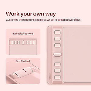 2023 HUION Inspiroy 2 Small Drawing Tablet with Scroll Wheel 6 Customized Keys Battery-Free Stylus for Digital Art, Design, Sketch, 6x4inch Graphics Tablet Works with Mac, PC & Mobile, Pink