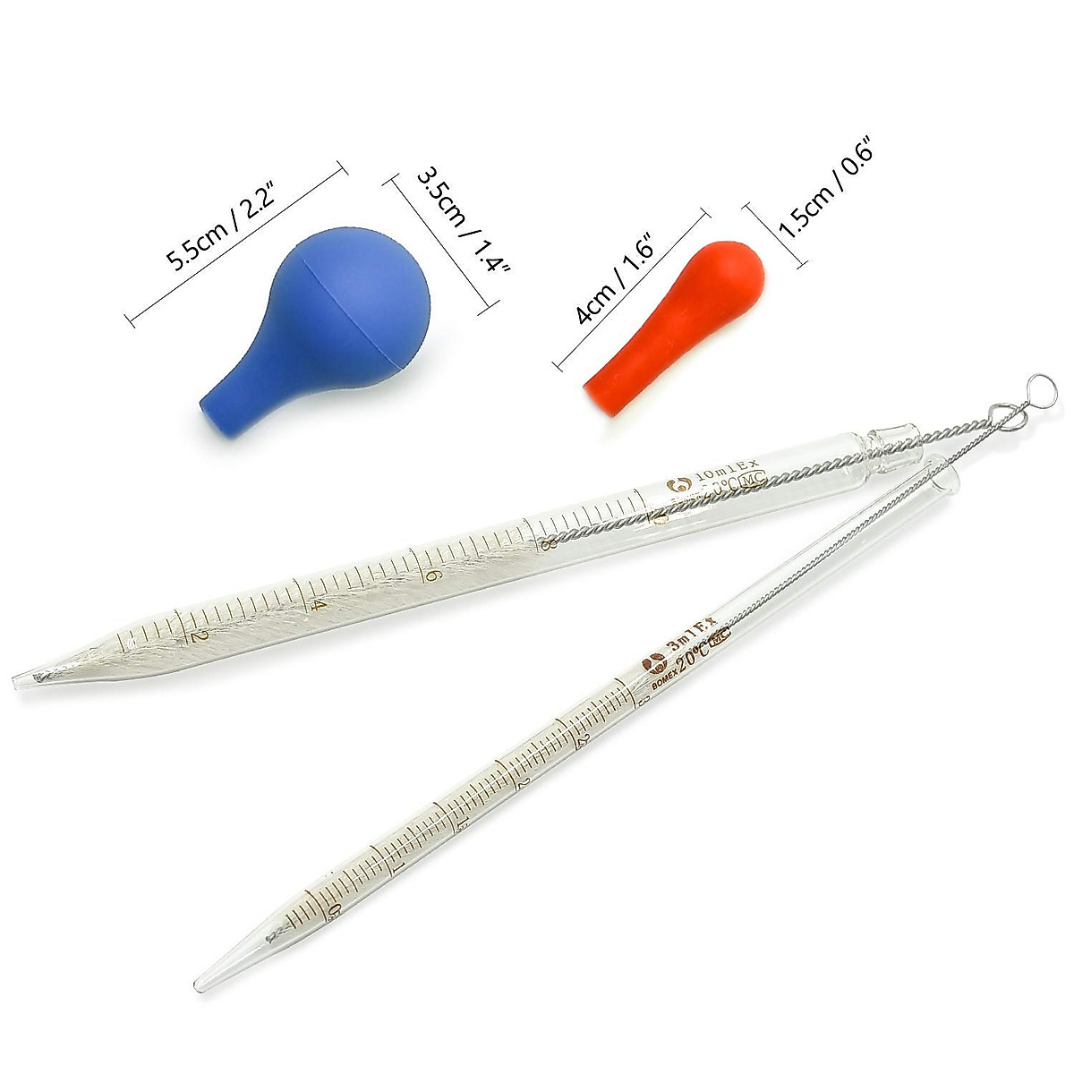 HOAOH 6 Pieces Glass Pipettes 10ml 5ml 3ml 2ml 1ml 0.5ml Glass Graduated Dropper Pipette for School, Students, Transfer for Liquid Essential Oil