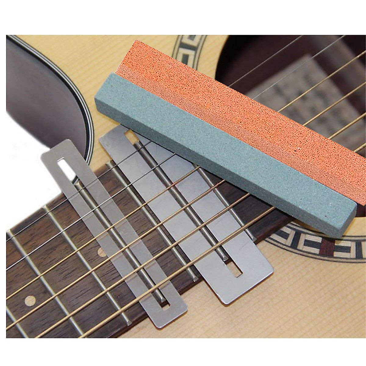 Guitar Neck Notched Straight Edge Luthiers Tool with Guitar Fret File, Fret Rocker, Fingerboard Guards Protectors and Grinding Stones for Gibson 24.75" and Fender 25.5" Electric Guitars