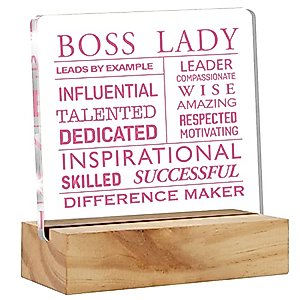 Inspirational Boss Appreciation Gift Boss Lady Gifts for Women, Pink Boss Lady Desk Decor Acrylic Desk Plaque Sign with Wood Stand Home Office Desk Sign Keepsake