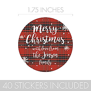 Personalized Plaid Merry Christmas Round Labels - 40 Stickers - Red and Black Peel and Stick Custom Gift Wrap Tags – Sellf Adhesive Christmas Plaid Stickers