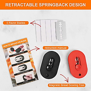 YRAKOZIN Magnetic Bread Lame Dough Scoring Tool, Retractable Razor for Sourdough Bread Baking & Bread Making Tool - Contains 5 Razor Blades (1, Black)