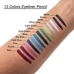 TWOMODE 13 Colors Eyeliner Pencil Colorful Eye Shadow Pencil Eyebrow Pen Glitter Matte for Women Eye&Lip Liner Professional Eye Makeup