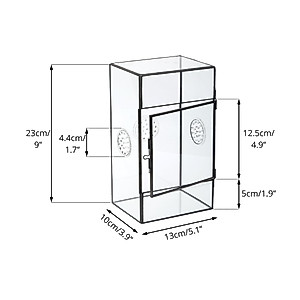 NCYP Small Glass Terrarium with 3 Vent Holes for Large Jumping Spider - 5.1" x 3.9" x 9" - Front Opening Door Insects Enclosure Habitat, Rectangle Black - Holes Diameter 0.12" (Terrarium Only)