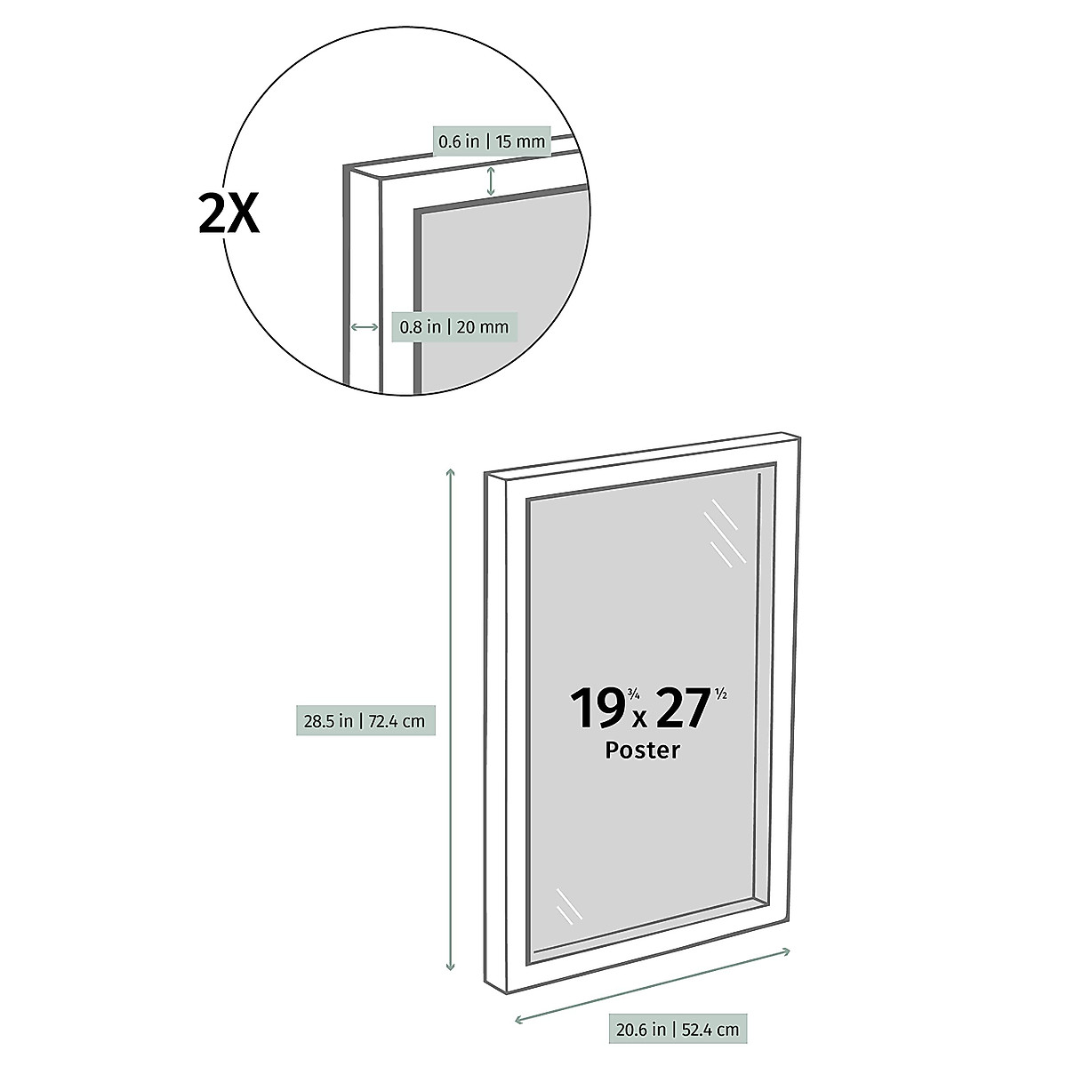 Opposite Wall - 50x70 cm - Black Solid Oak Wood Picture Frame - Lightweight, Versatile & Shatterproof - Wall Hanging Photo or Poster Frame - Wall Decor for Office, Gallery & Home, 19 3/4 x 27 1/2 in.