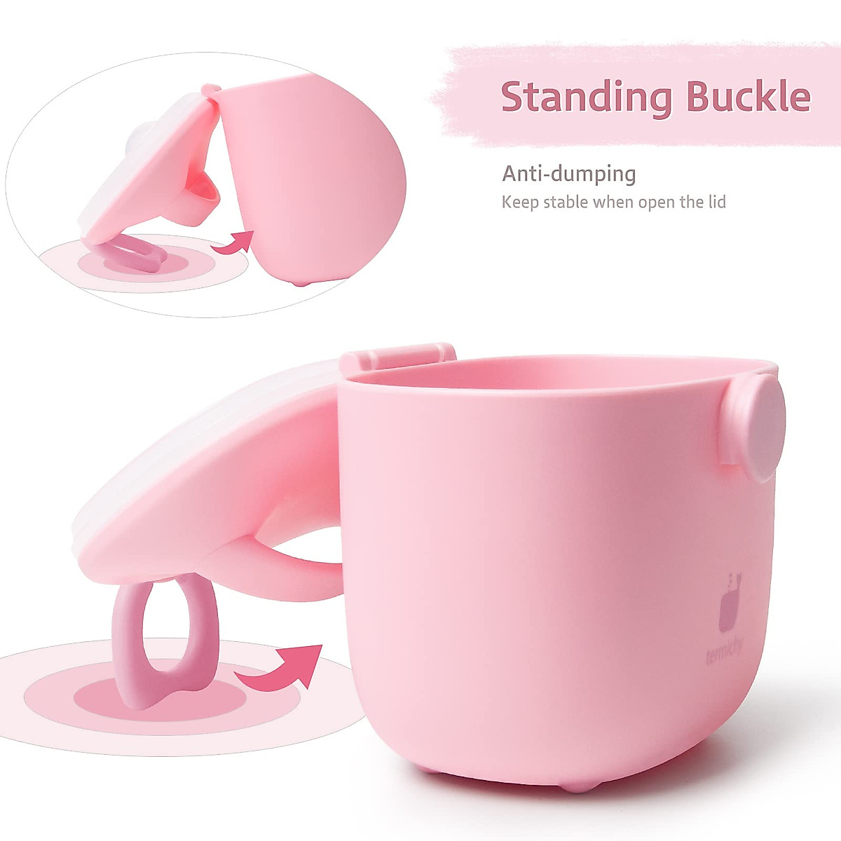 Termichy Baby Formula Dispenser, Portable Milk Powder Dispenser Container with Carry Handle and Scoop for Travel Outdoor Activities with Baby Infant, 8.8OZ, 0.55LB, 250g (Light Pink)