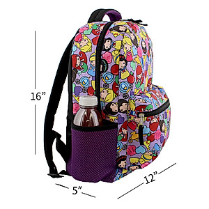 Disney Princess Emoji Girl's 16 Inch School Backpack Bag (One Size, Purple)
