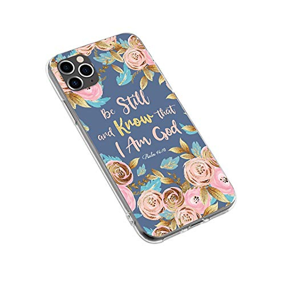 Melyaxu Bible Quote Case for iPhone 12 / iPhone 12 Pro, Be Still and Know That I am God - Psalm 46:10 Phone Case, Watercolor Floral Soft TPU Slim Bumper Girls Protective Cover Design