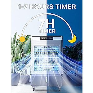 BALKO Evaporative Air Cooler, 2100CFM Windowless Air Conditioner w/7H Timer & Remote, 2 Modes, 8 Gal Water Tank Cooling up to 700 Sq.ft, Swamp Cooler Air Conditioner Portable for Room Garage Outdoor