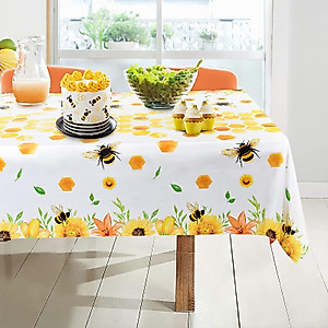 WERNNSAI Bee Party Tablecloth - 2 Pack 108'' X 54'' Bee Birthday Party Supplies for Kids Girls B-Day Baby Shower Bumblebee Themed Party Decoration Large Plastic Disposable Table Cover