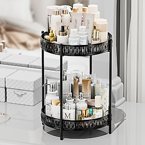 EKNITEY Bathroom Tray Organizer Counter - 2 Tier Countertop Organizers for Makeup Vanity Skincare Perfume Cosmetics (Black)
