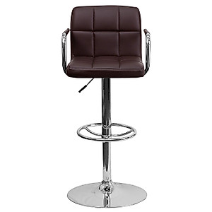 Flash Furniture Genna Adjustable Bar Stools | Set of 2 Brown Counter Height Barstools with Back and Armrest