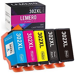 LemeroUexpect Remanufactured Ink Cartridge Replacement for Epson 302XL Ink Combo Pack 302 XL T302XL for Expression Premium XP-6000 XP-6100 Printer (Black Photo Black Cyan Magenta Yellow, 5-Pack)