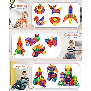 Magnetic Tiles, Magnet Tiles Kids Gift for Boys Girls Toddlers, 3D Magnetic Blocks Stacking Sets, 108PCS Magnetic Tiles for Kids Age 4-8 3-5, STEM Learning Preschool Educational Construction Toy