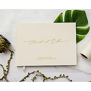 MUUJEE Personalized Guestbook in Cream - Premium Custom Modern Guest Book for Wedding Reception, Birthday Party or Events w/Bookmark Blank Pages for Signing 11.5 x 8.5 inches
