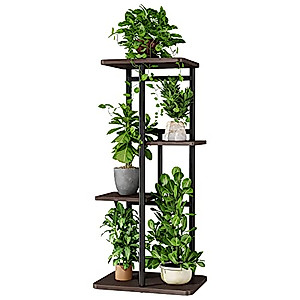 Bamworld Plant Stand Indoor Small Metal Plant Shelf Black Plant Holder 4 Tier 5 Potted for Multiple Plants Corner Plant Table for Patio Garden Balcony Living Room