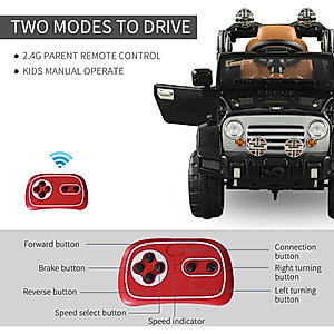 Aosom 12V Kids Ride on Truck, Off-Road Electric Car with MP3 Connection, Working Horn, Steering Wheel, and Remote Control, Black