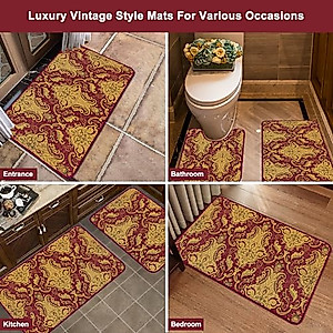 Loom and Mill Luxury Bathroom Rugs Set 3 Pieces, Absorbent & Non-Slip Chenille Memory Foam Bath Rug Set with U Shaped Toilet Mat, Soft Washable Bath Mats for Bathroom Floor,Tub and Shower(Red)